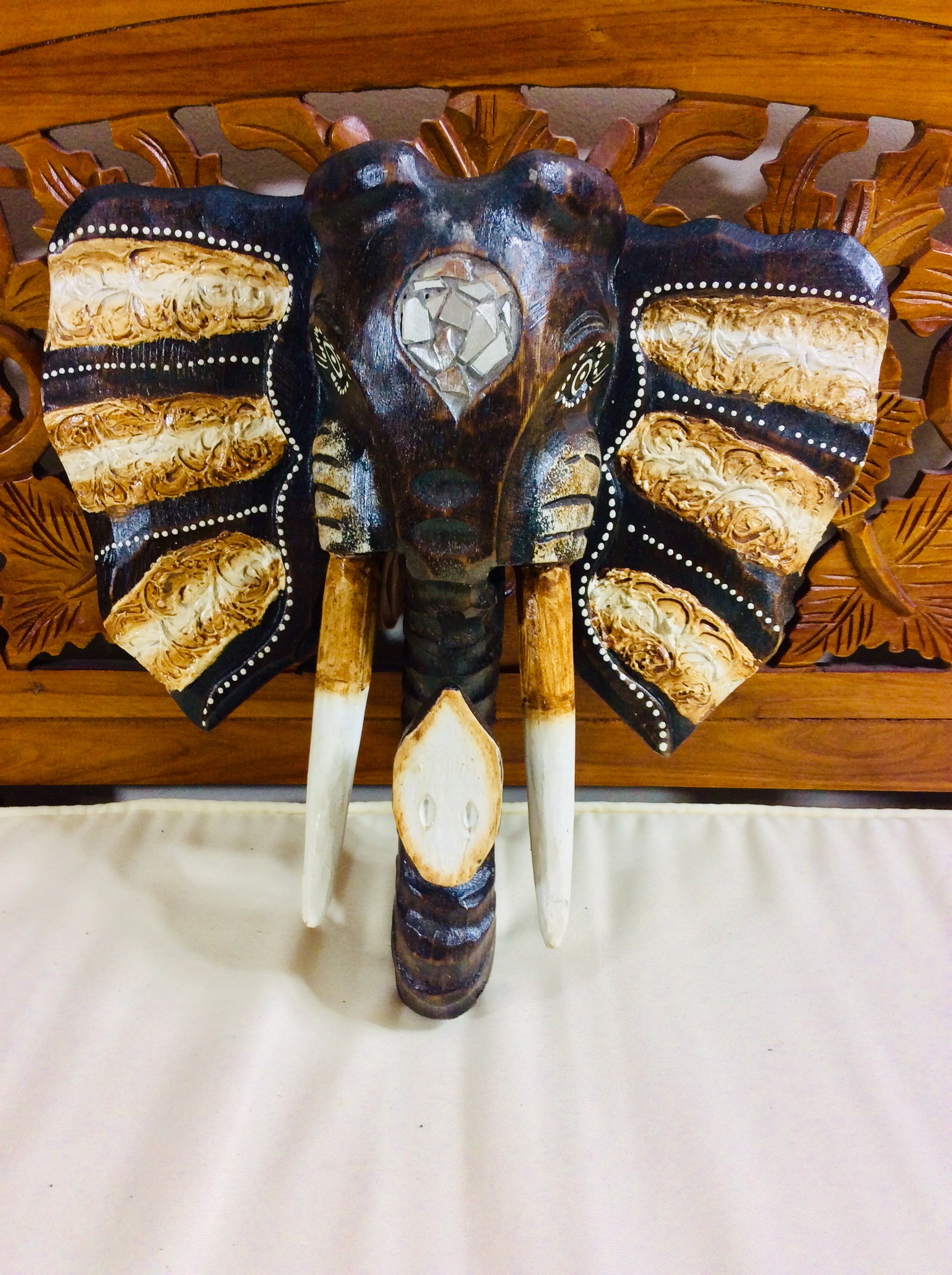Edwin the Elephant - 30cm Mask - Reny's Ark - Hand Carved Wooden Ornaments