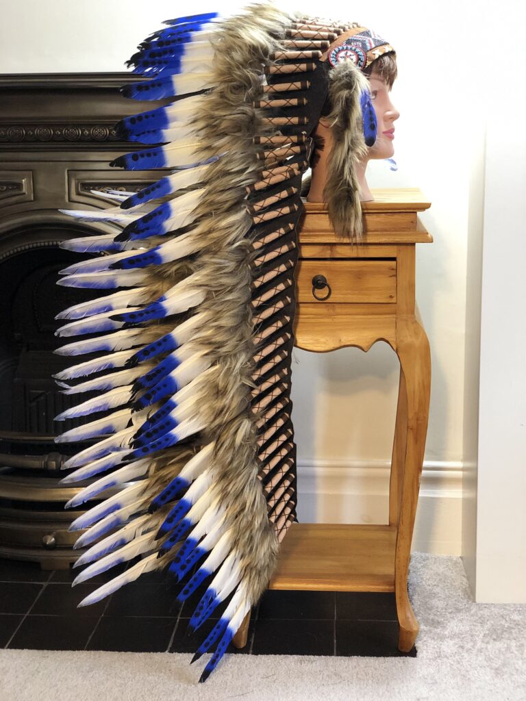 Indian Headdress - Blue and White - Reny's Ark - Hand Carved Wooden ...